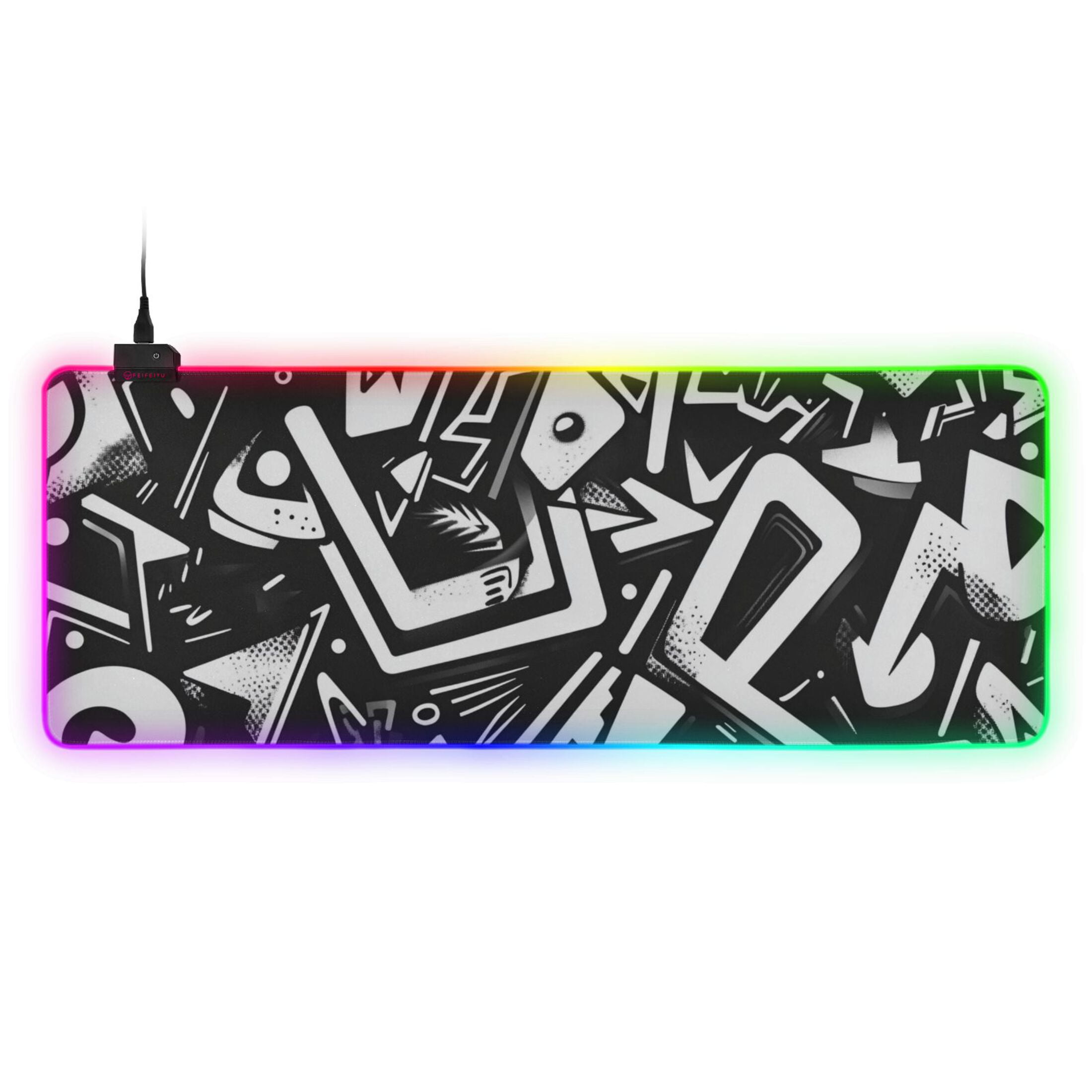 Black and White Geometric Graffiti RGB Gaming Mouse Pad Large Keyboard ...