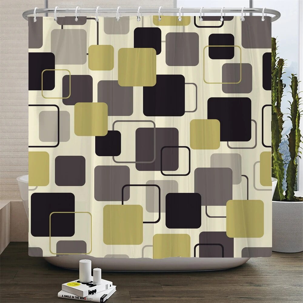 Black and White Geometric Pattern Shower Curtain Bathroom Waterproof ...