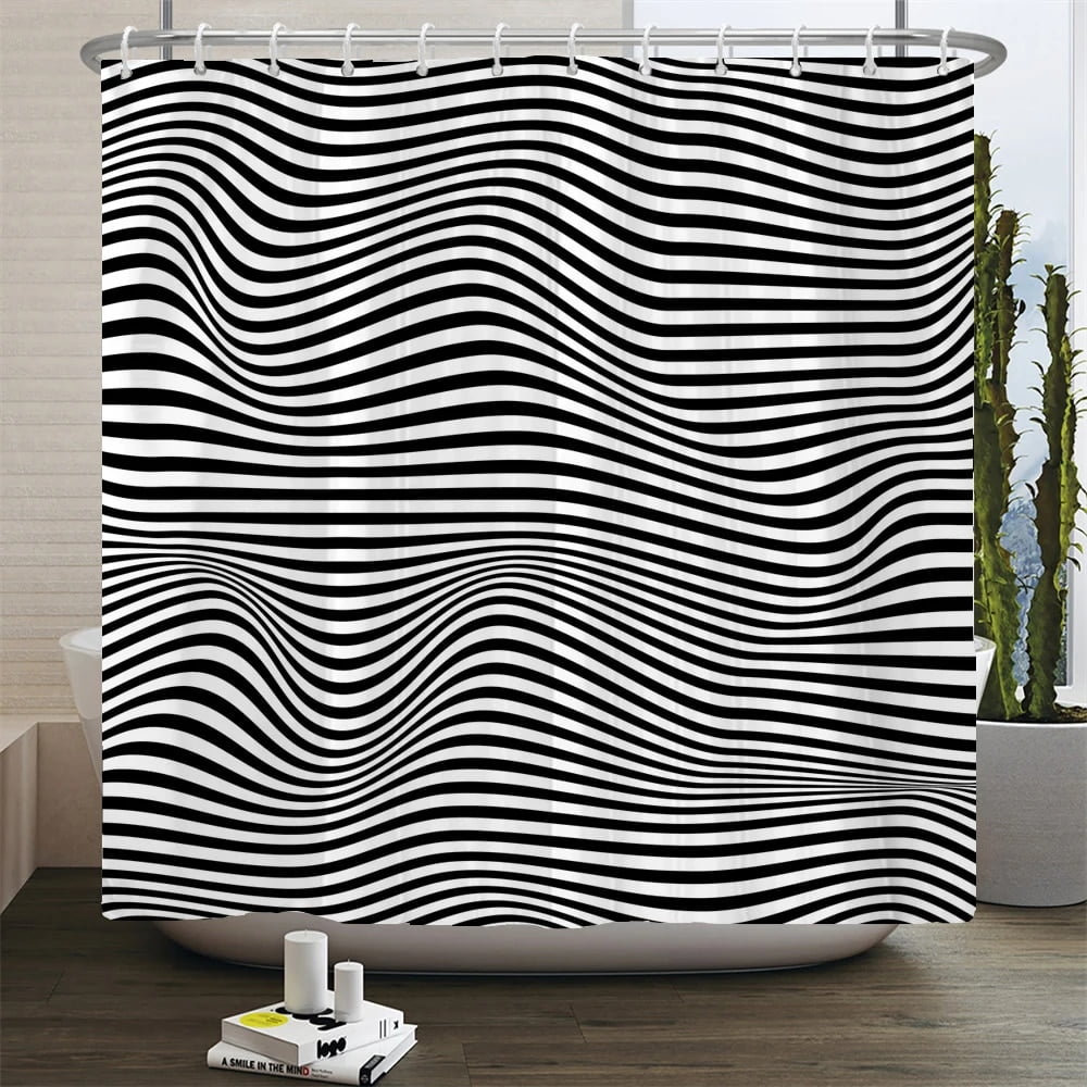 Black and White Geometric Pattern Shower Curtain Bathroom Waterproof ...