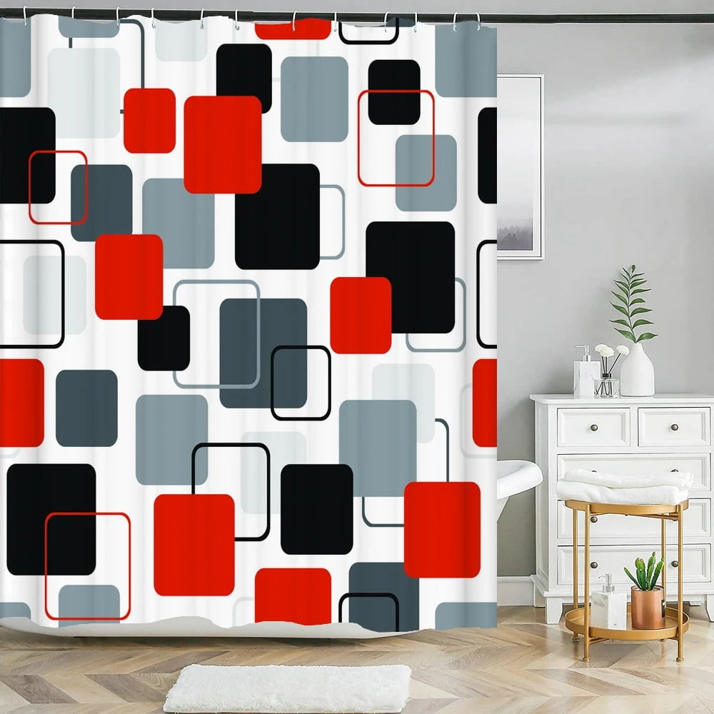 Black and White Geometric Pattern Shower Curtain Bathroom Waterproof ...
