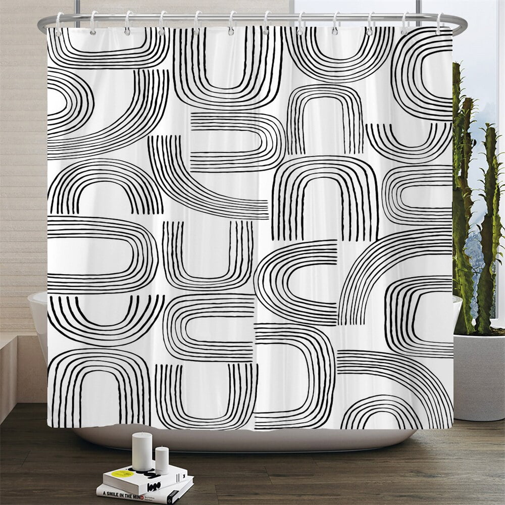 Black and White Geometric Pattern Shower Curtain Bathroom Waterproof ...