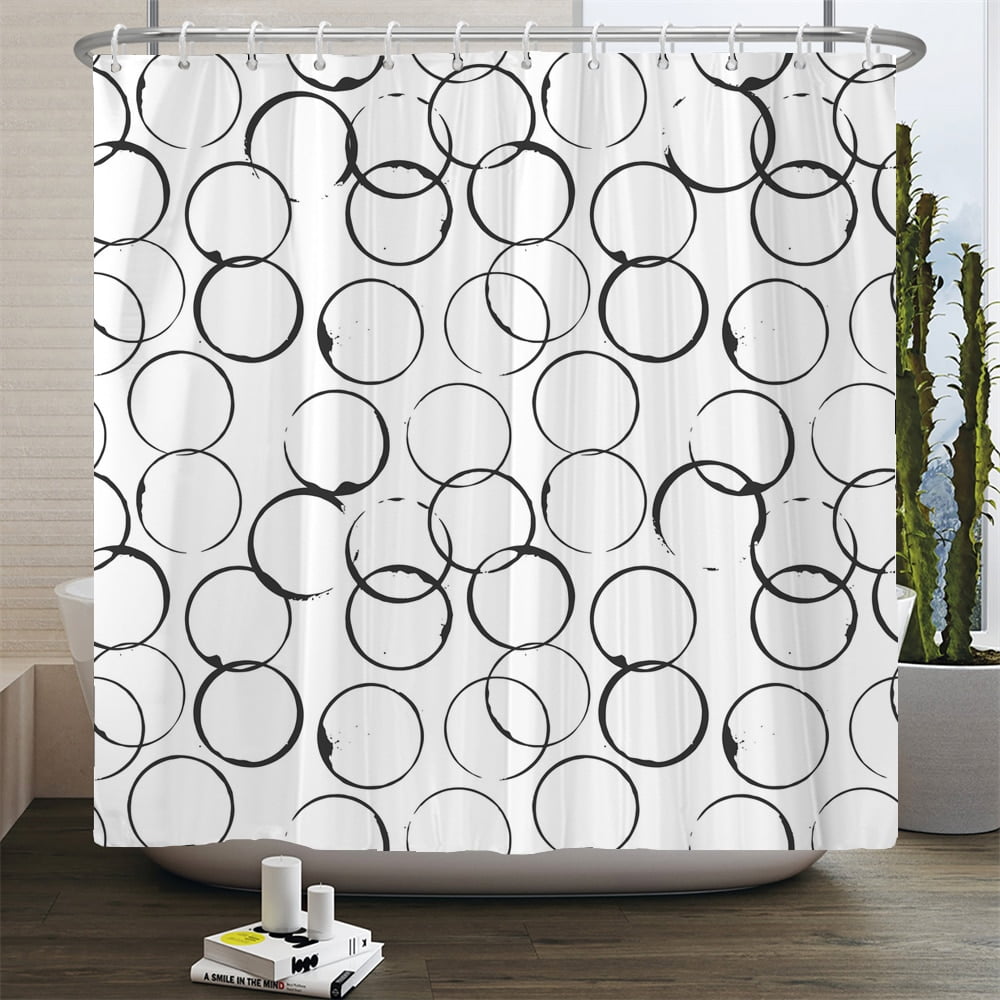 Black and White Geometric Pattern Shower Curtain Bathroom Waterproof ...