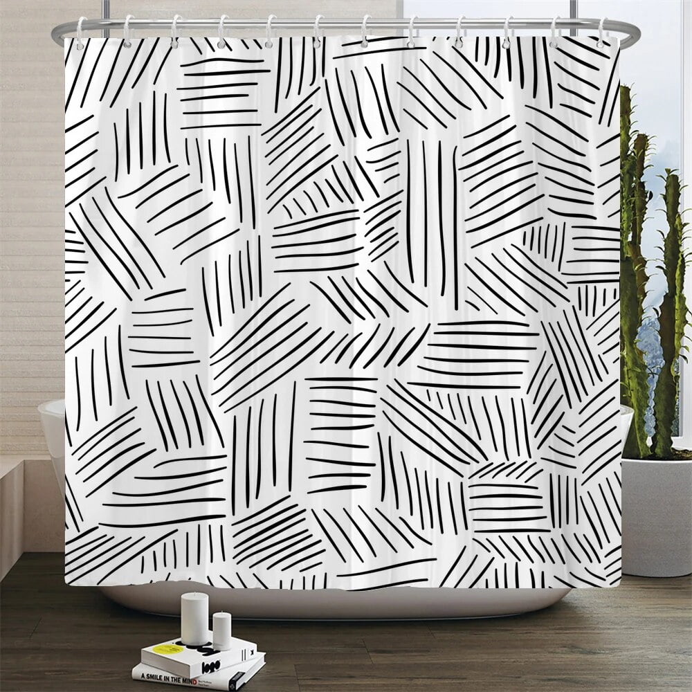 Black and White Geometric Pattern Shower Curtain Bathroom Waterproof ...