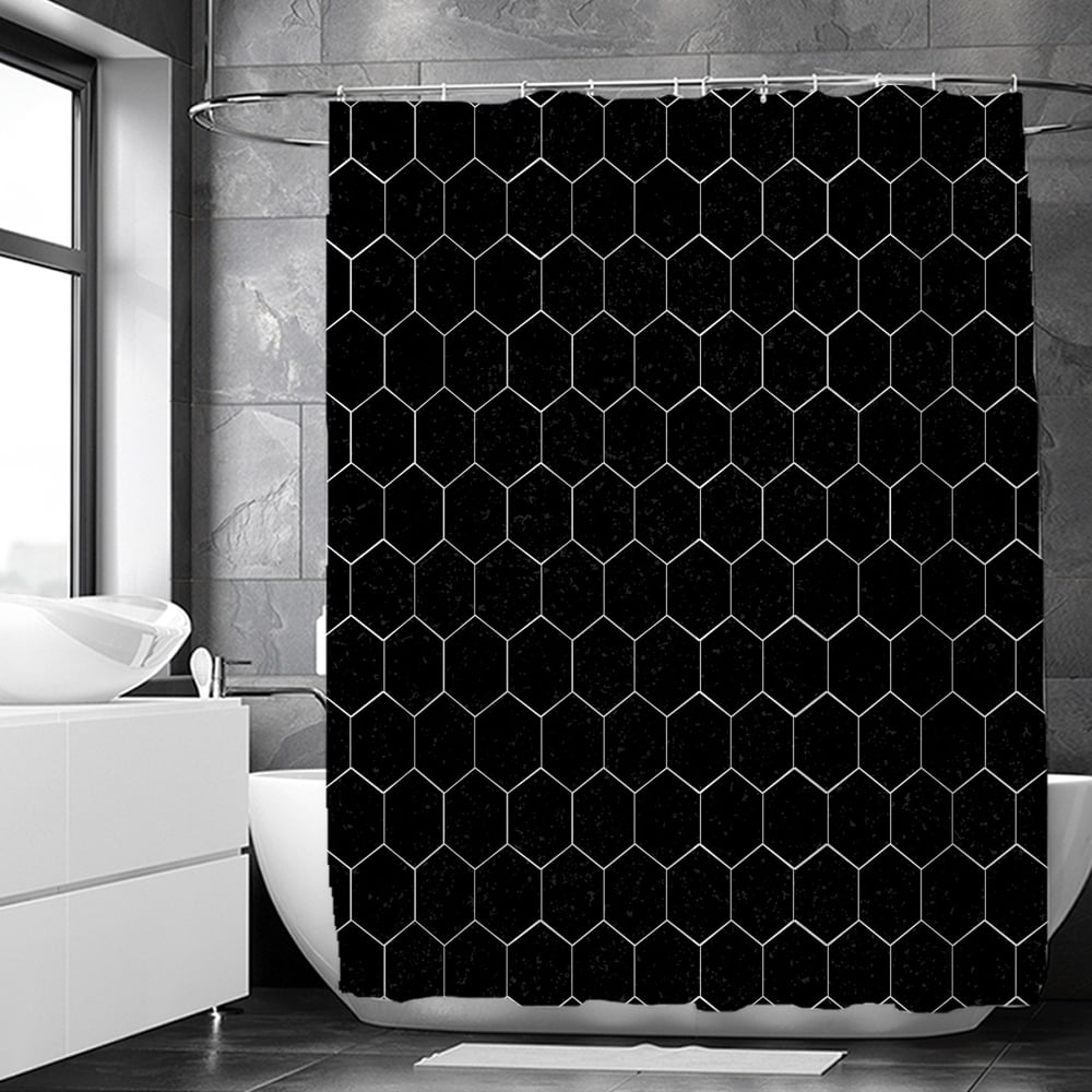 Black and White Geometric Pattern Shower Curtains Waterproof Fabric Bathroom Curtain with ...