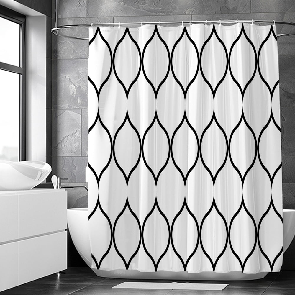 Black and White Geometric Pattern Shower Curtains Waterproof Fabric Bathroom Curtain with ...