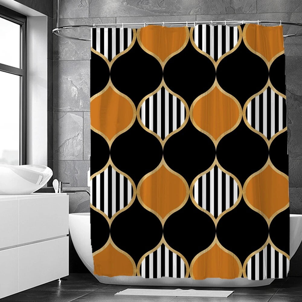 Black and White Geometric Pattern Shower Curtains Waterproof Fabric Bathroom Curtain with ...
