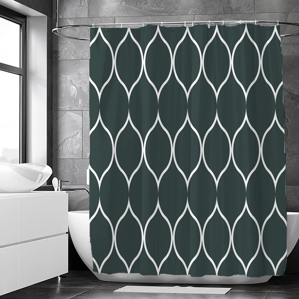 Black and White Geometric Pattern Shower Curtains Waterproof Fabric Bathroom Curtain with ...