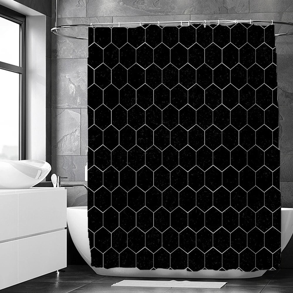 Black and White Geometric Pattern Shower Curtains Waterproof Fabric Bathroom Curtain with ...
