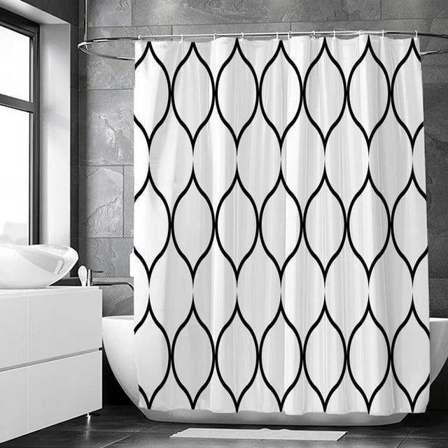 Black And White Geometric Pattern Shower Curtains Waterproof Fabric