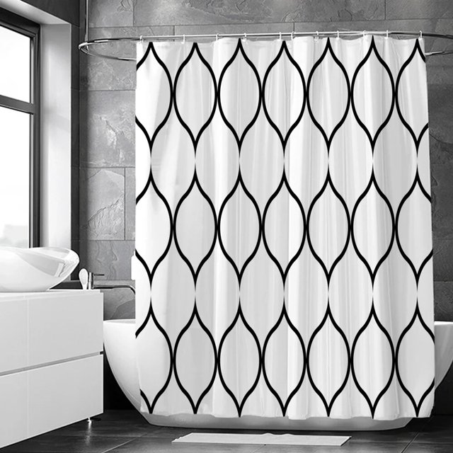 Black And White Geometric Pattern Shower Curtains Waterproof Fabric