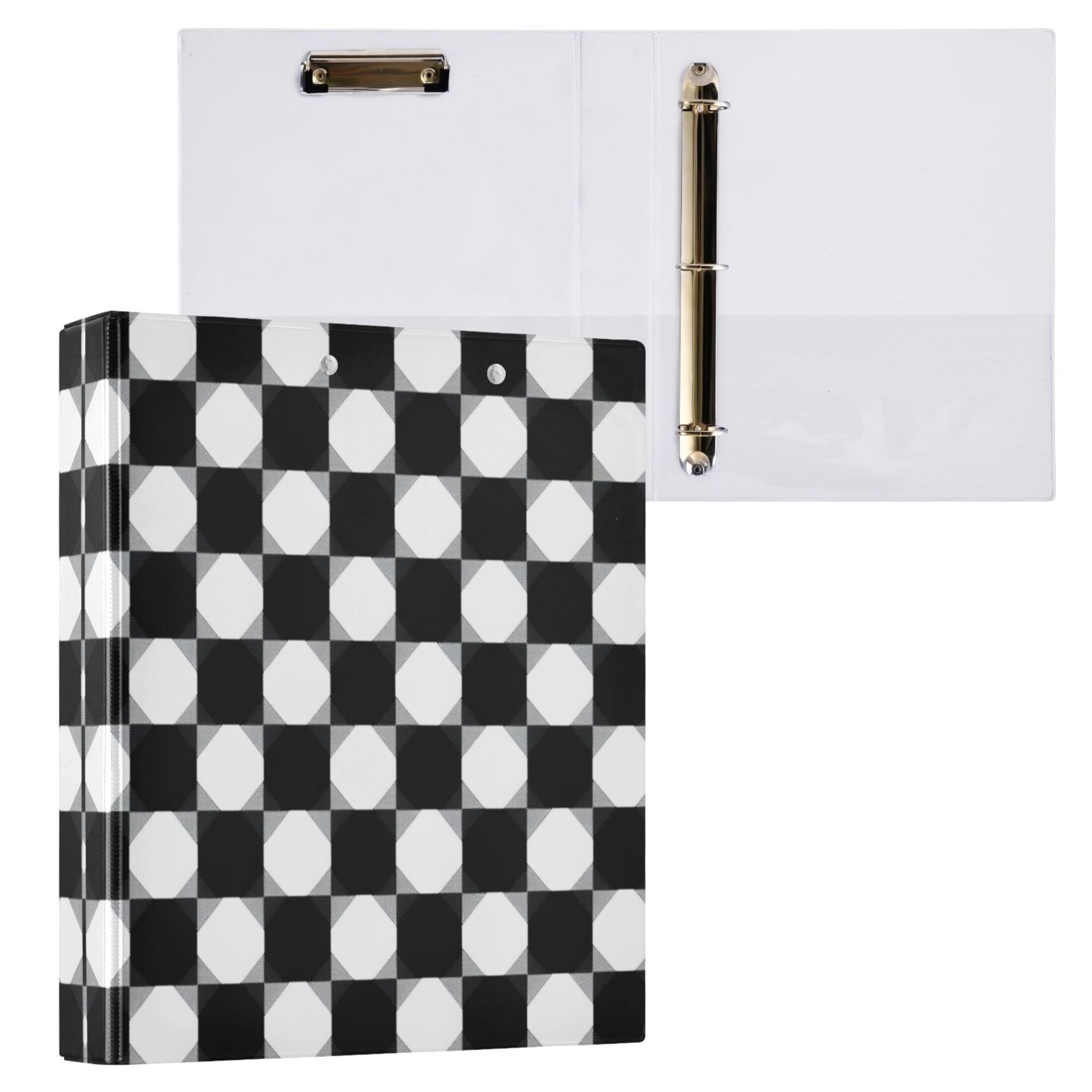 Black and White Gingham Pattern 3 Ring Hardcover Binders 1.5in Round ...