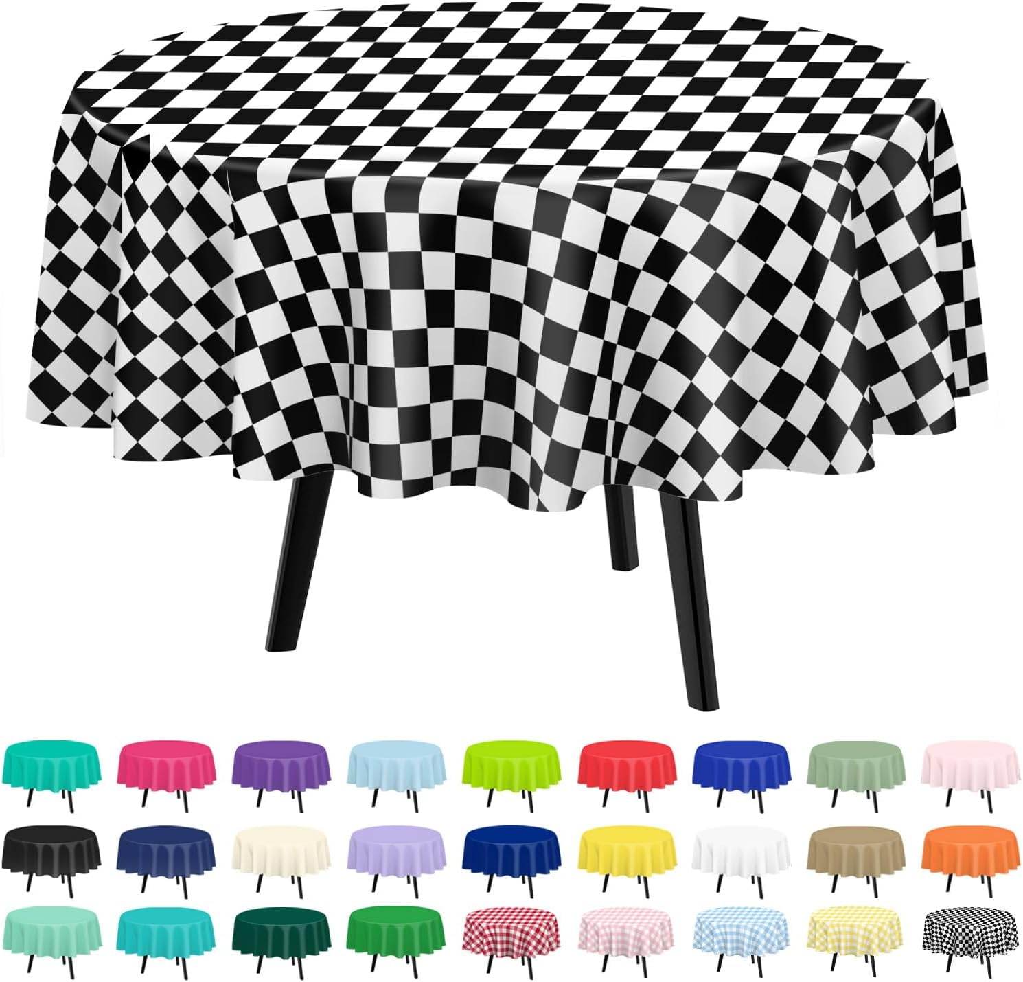 Black and White Gingham Round Tablecloth 12 Pack, 84 Inch Plastic ...