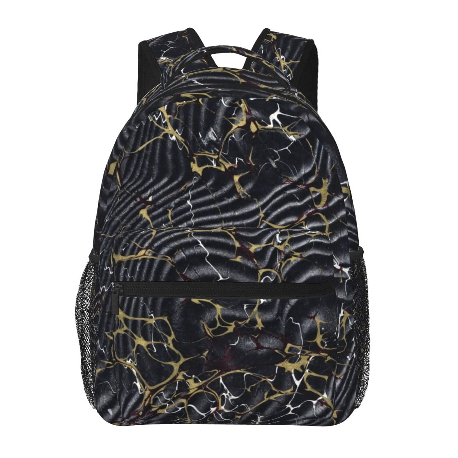 Black and White Gold Foil Marble Backpack for Men Women Laptop Backpack Hiking Backpack Travel ...