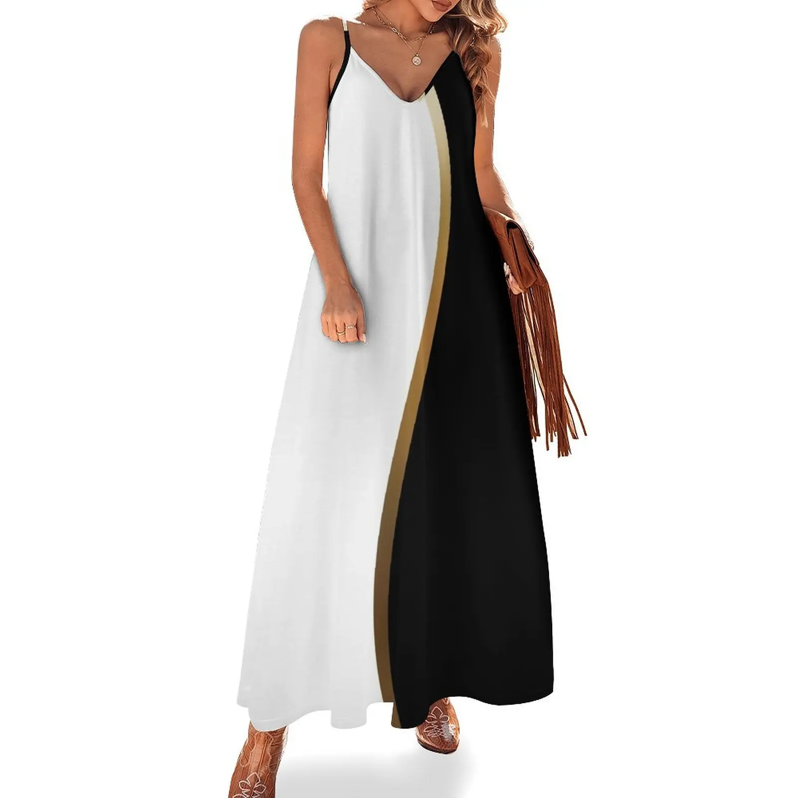 Black and White Gold Wave Sleeveless Dress dresses for special events ...