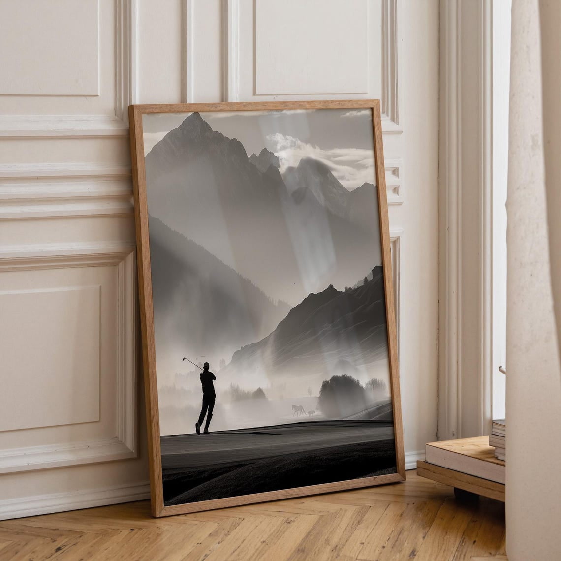 Black and White Golf Wall Art, Mountain Golf Print, Minimalist Golfer ...