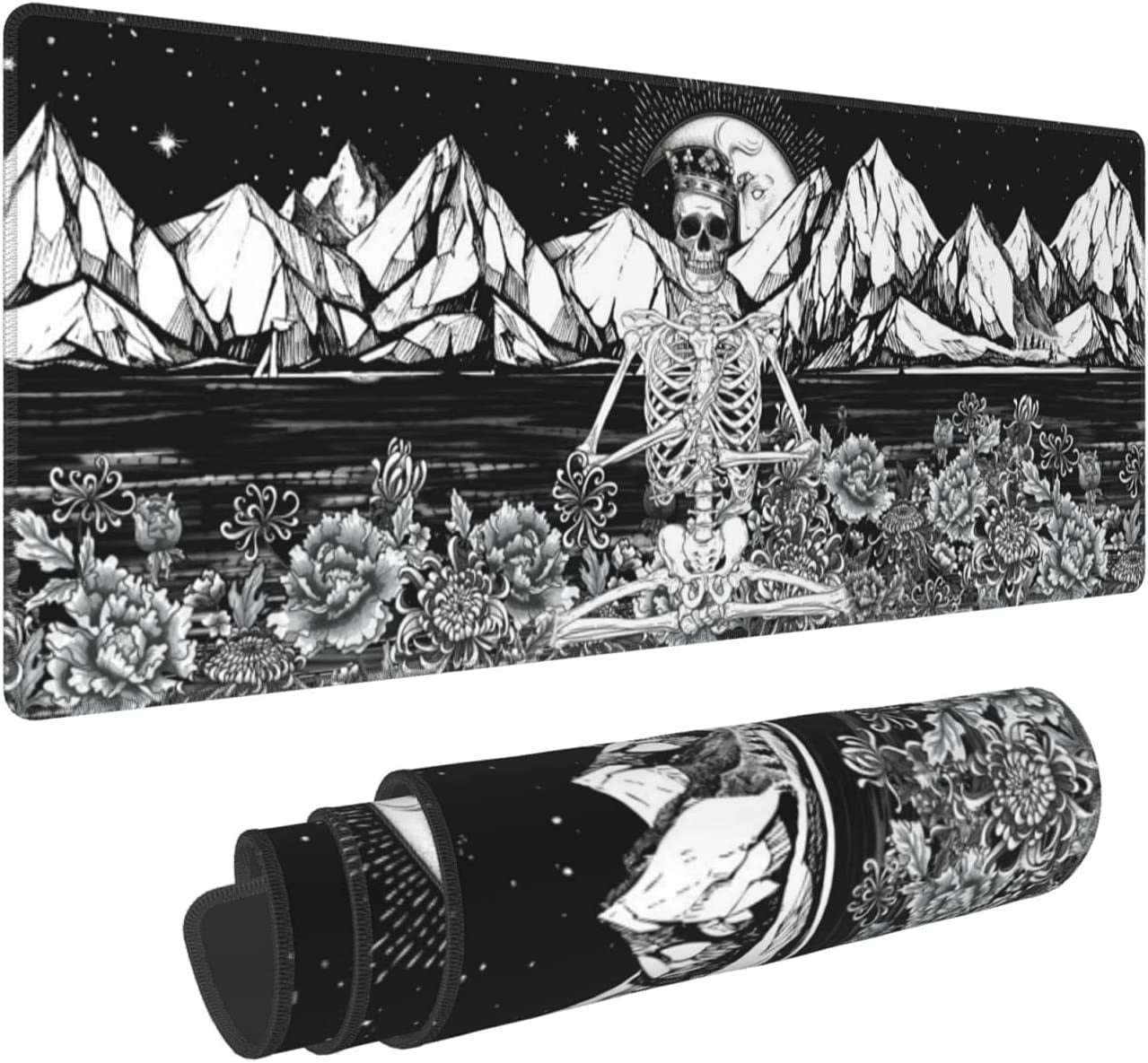 Black and White Goth Skull Gaming Mouse Pad, Long Extended XL Mousepad ...