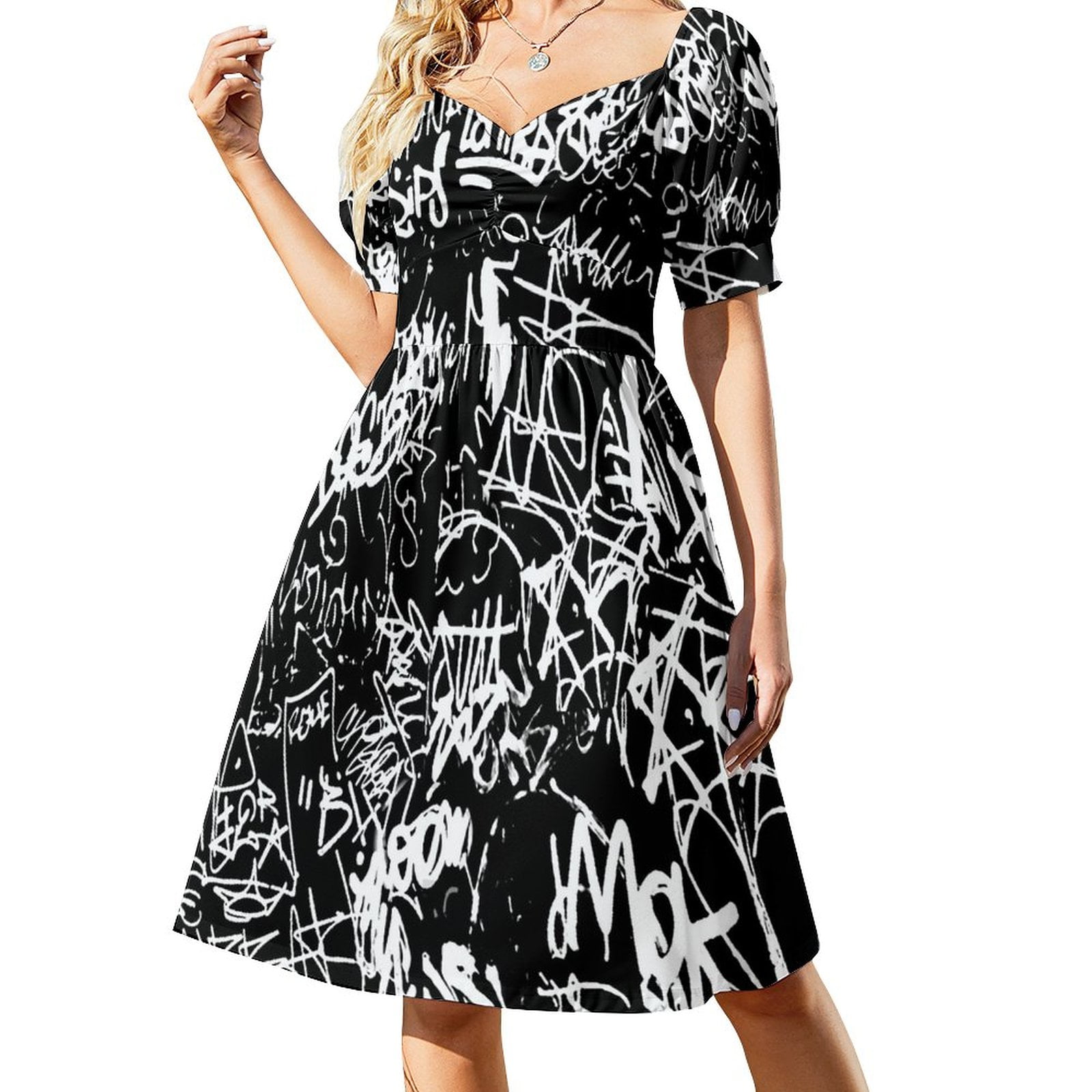 Black and White Graffiti Abstract Collage Print Pattern Dress Dresses ...