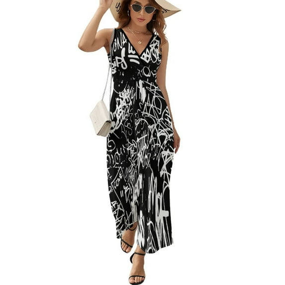 Black and White Graffiti Abstract Collage Print Pattern Sleeveless ...