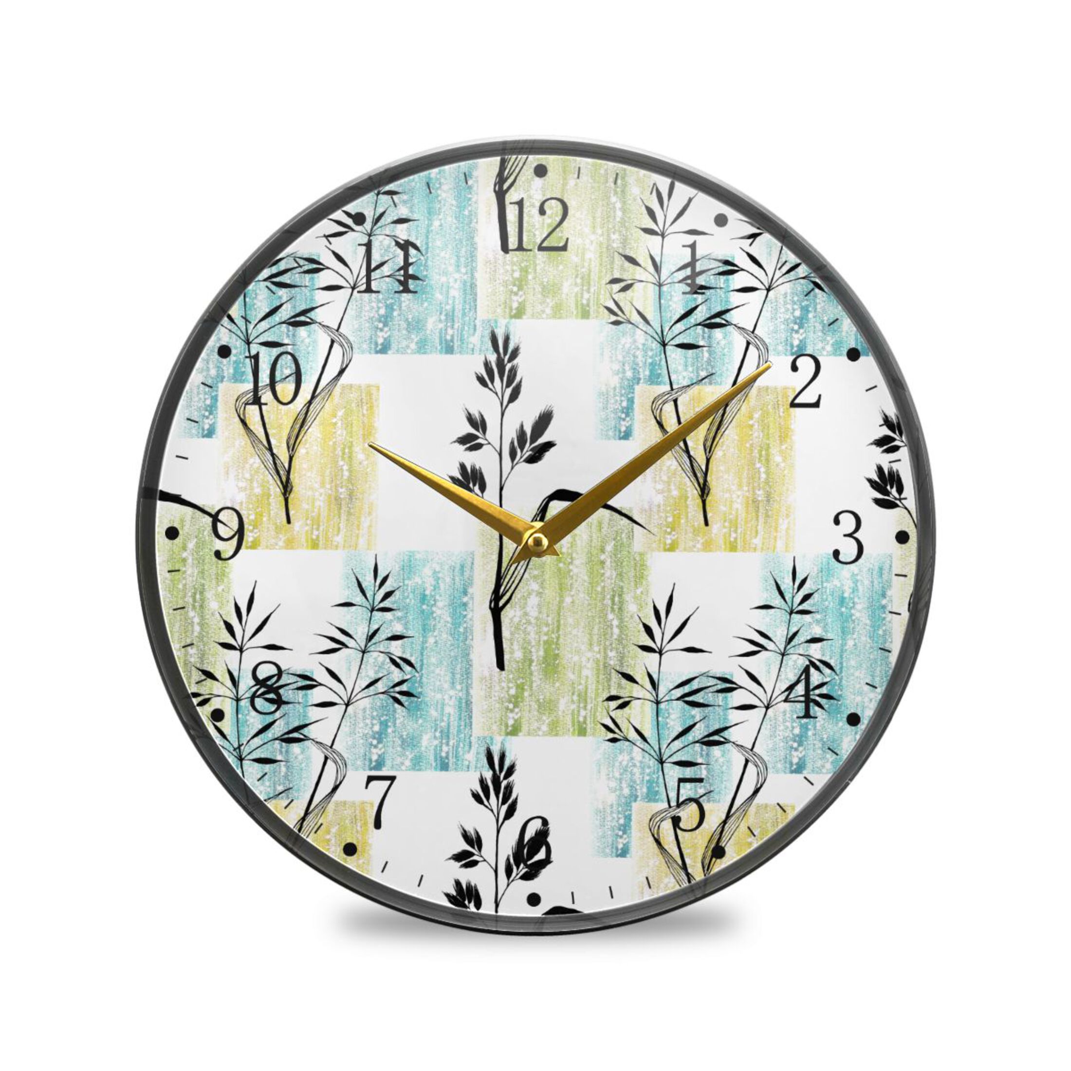Black and White Grasses Acrylic Wall Clocks Quiet Round Clock Battery ...