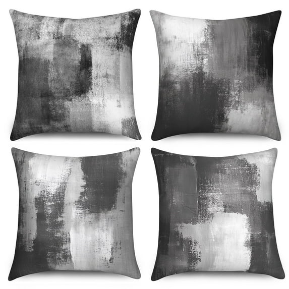 Black and White Gray Throw Pillow Covers Set of 4,Abstract Art Painting ...