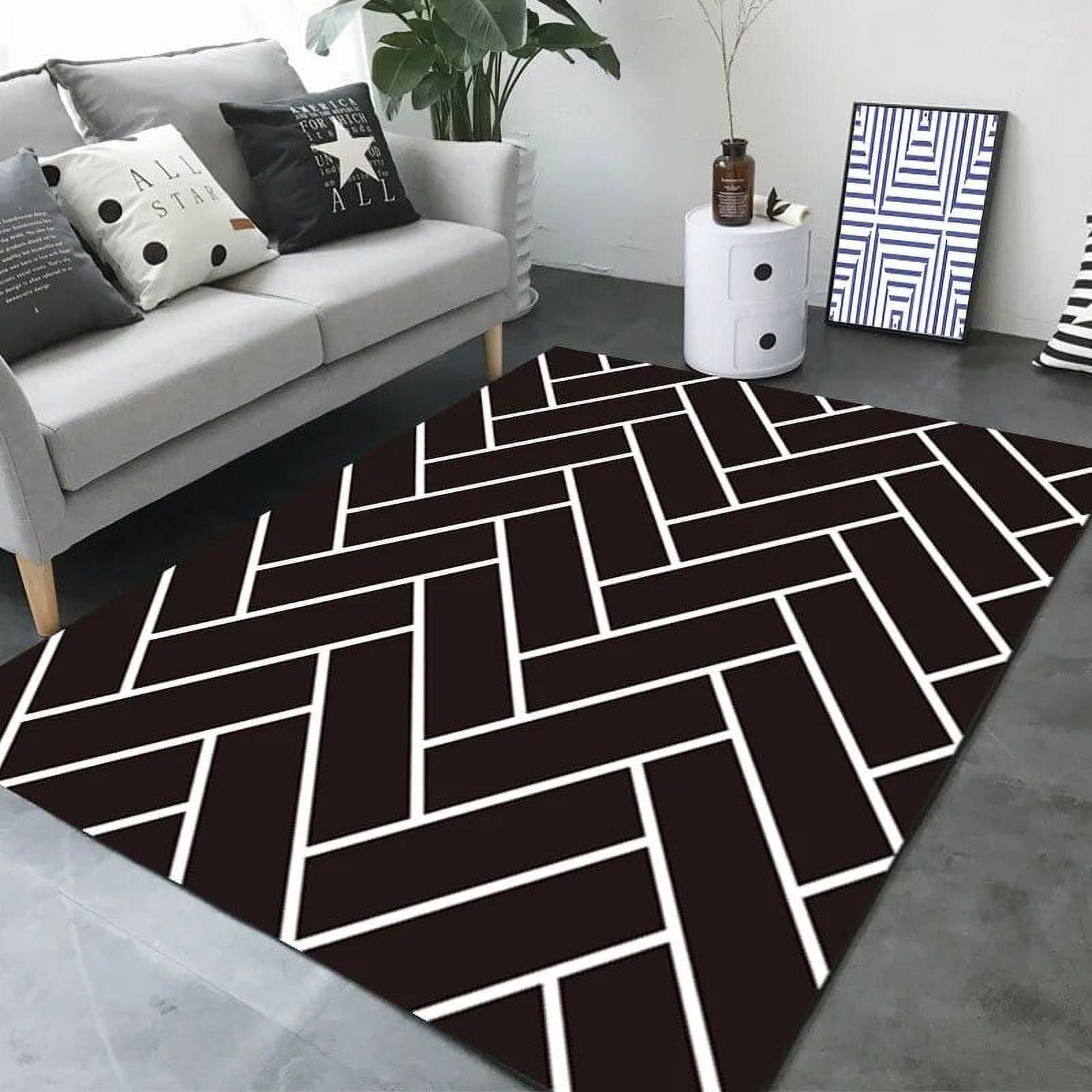Black and White Grid Carpet Area Rug for Living Room Decoration ...