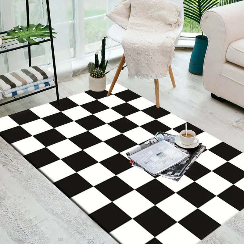 Black and White Grid Carpet Area Rug for Living Room Decoration ...