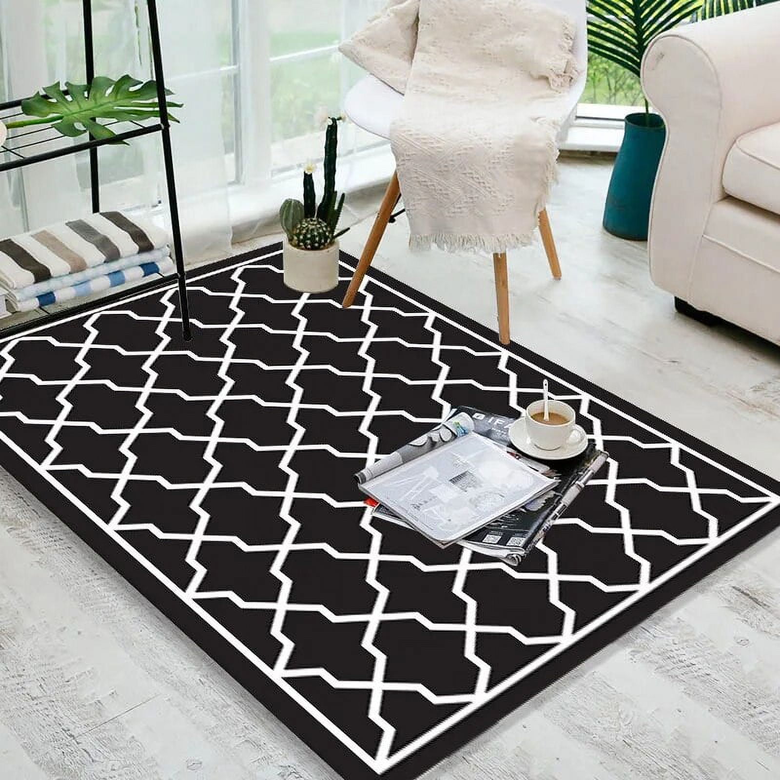 Black and White Grid Carpet Area Rug for Living Room ration Teenager ...