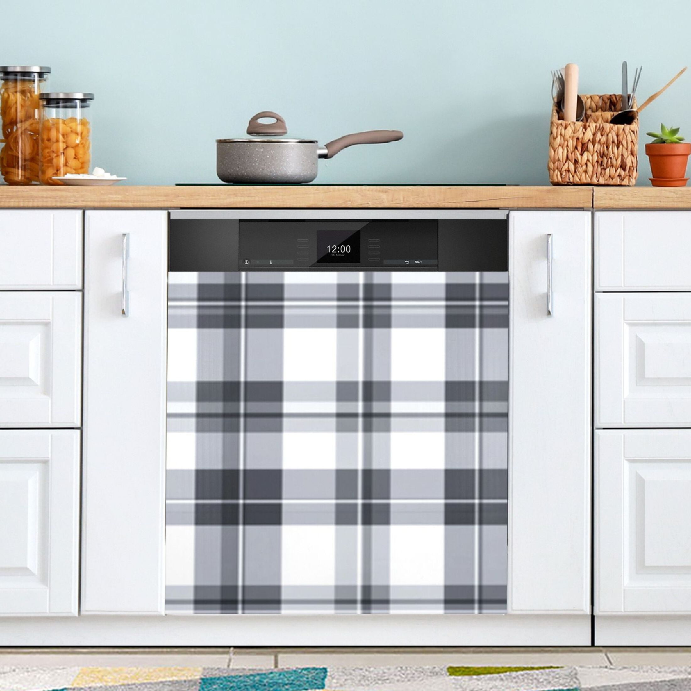 Black and White Grid Dishwasher Magnet Cover Reuseable Refrigerator ...