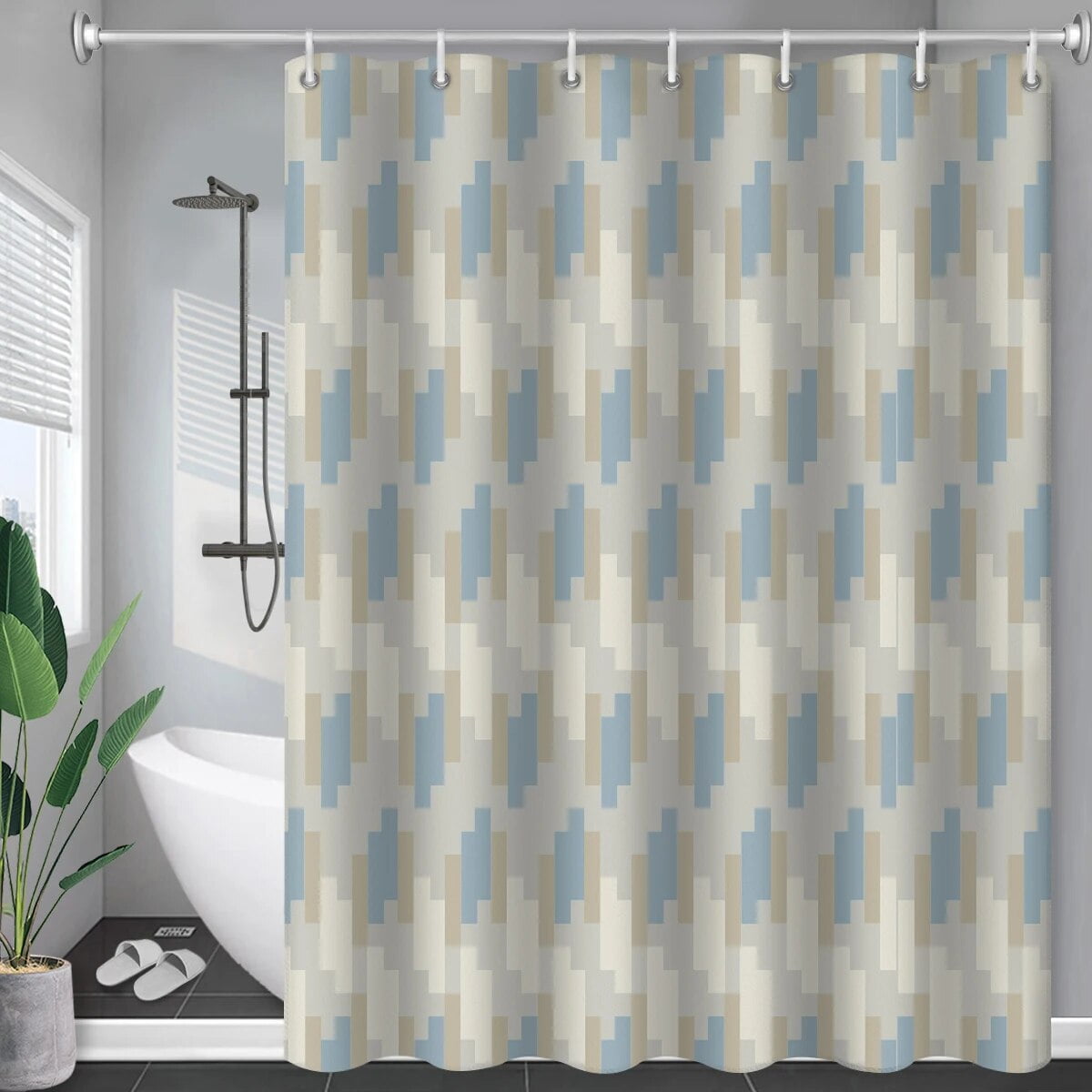 Black and White Grid Geometry Shower Curtain Modern Bathroom ...