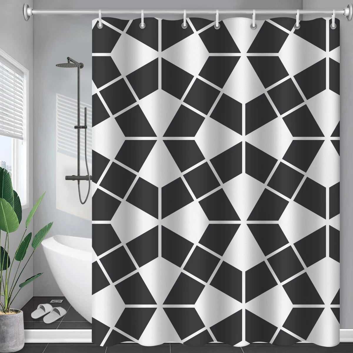 Black and White Grid Geometry Shower Curtain Modern Bathroom ...