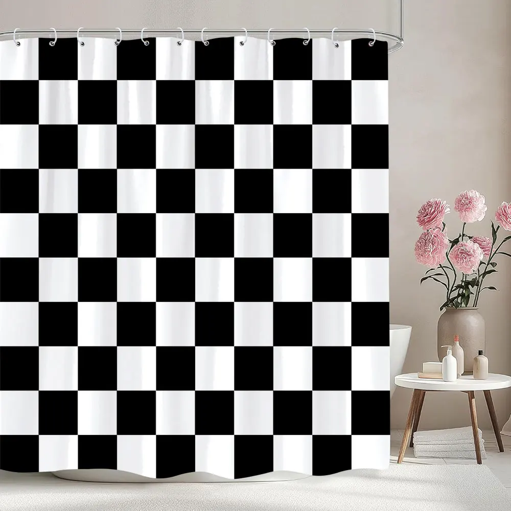 Black and White Grid Shower Curtain Simple Style Modern Home Bathroom ...