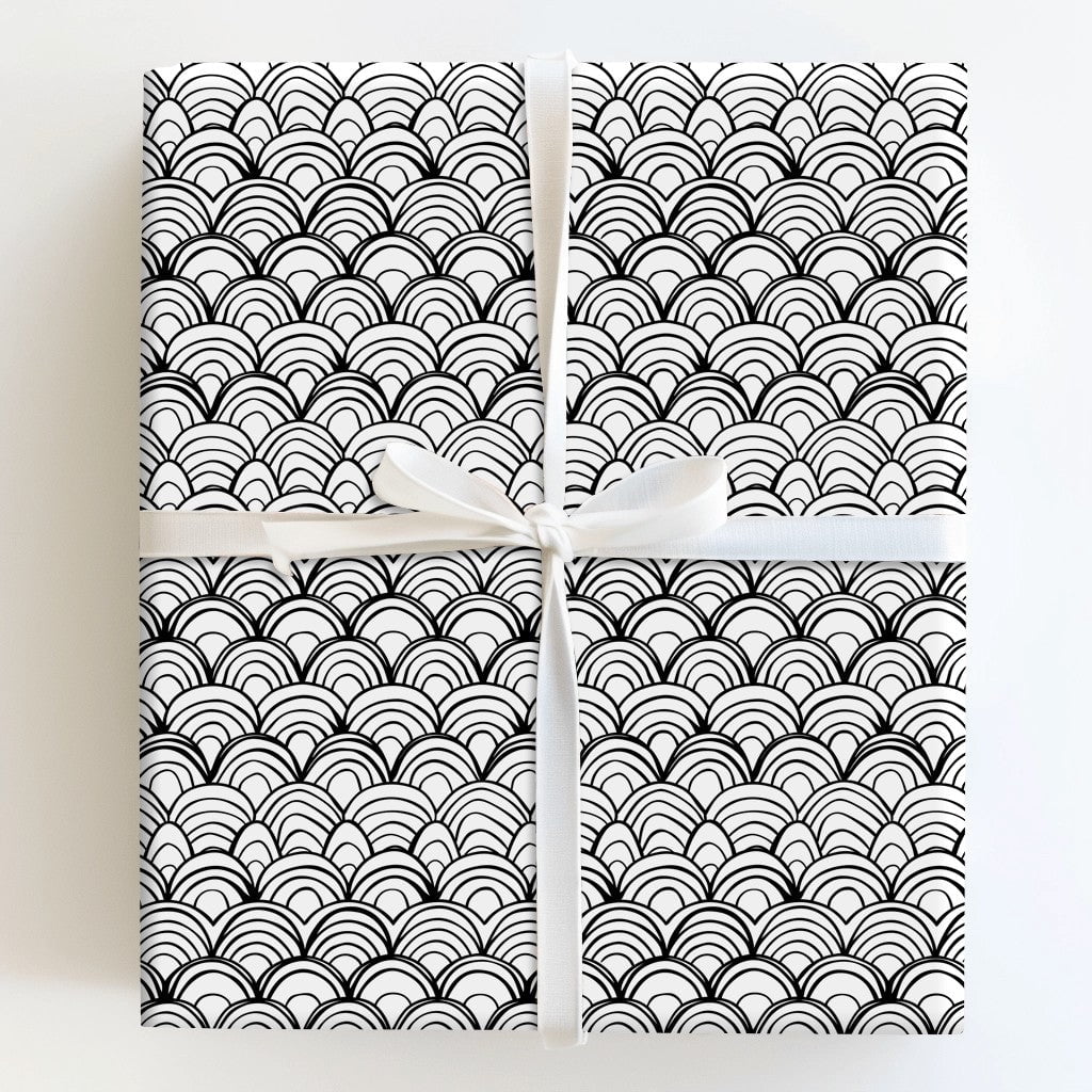 Black and White Hand-Drawn Geometric Scallop Arch Pattern Gift Wrapping ...