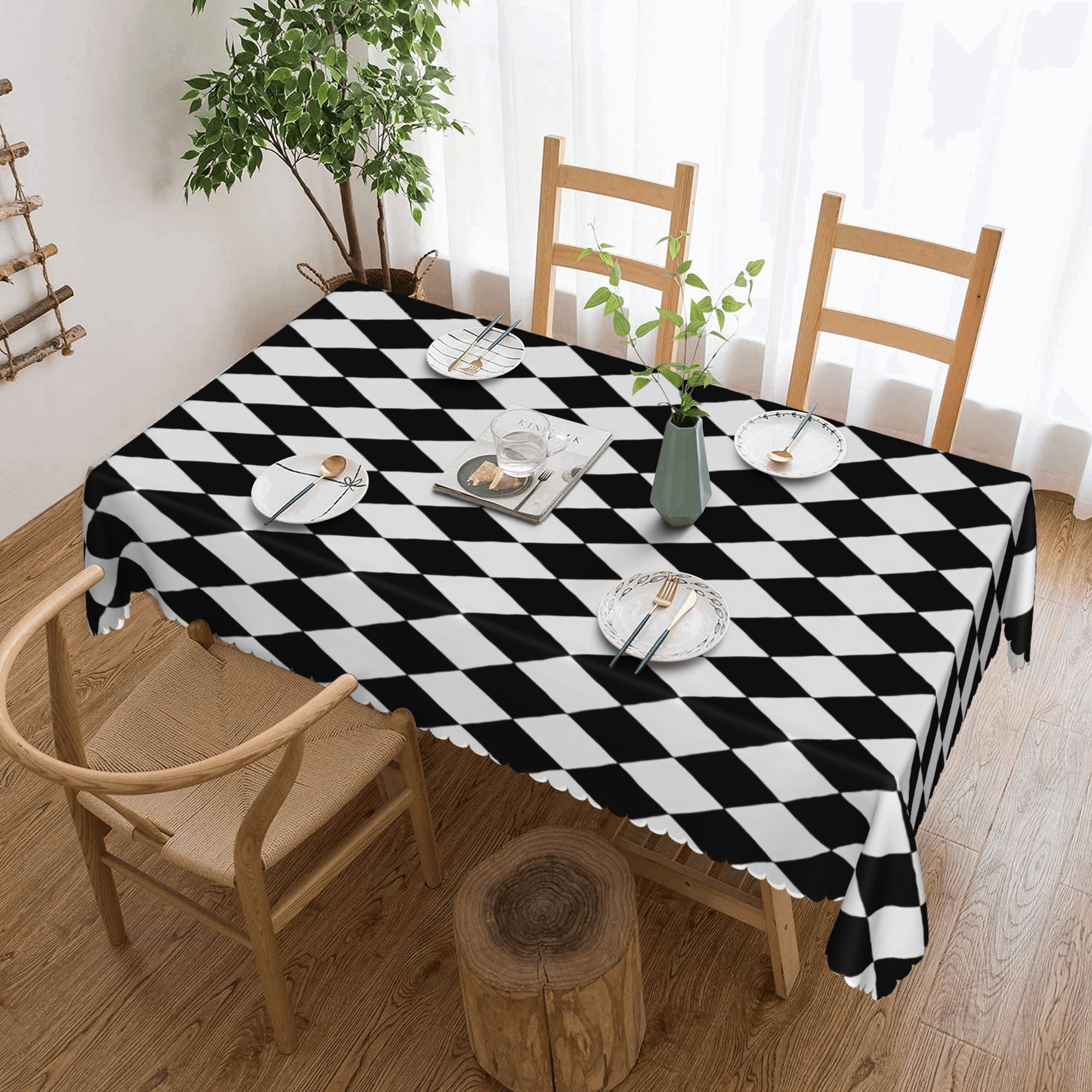 Black and White Harlequin Tablecloth 60x120 Inch, Washable Waterproof ...