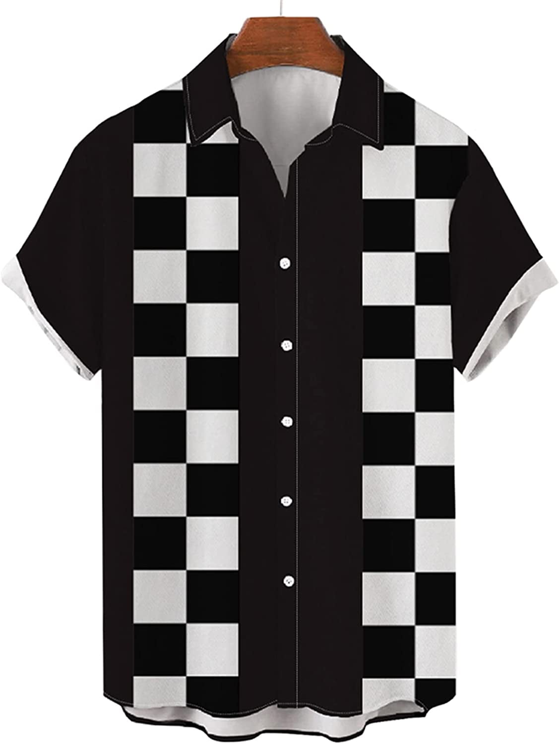Black and White Hawaiian Shirt Casual Shirt for Men Chess Square Shirt ...