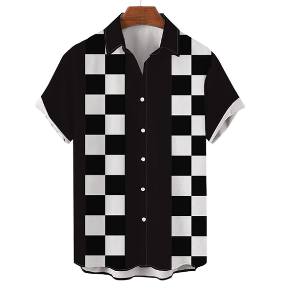 Black and White Hawaiian Shirt Casual Shirt for Men Chess Square Shirt ...