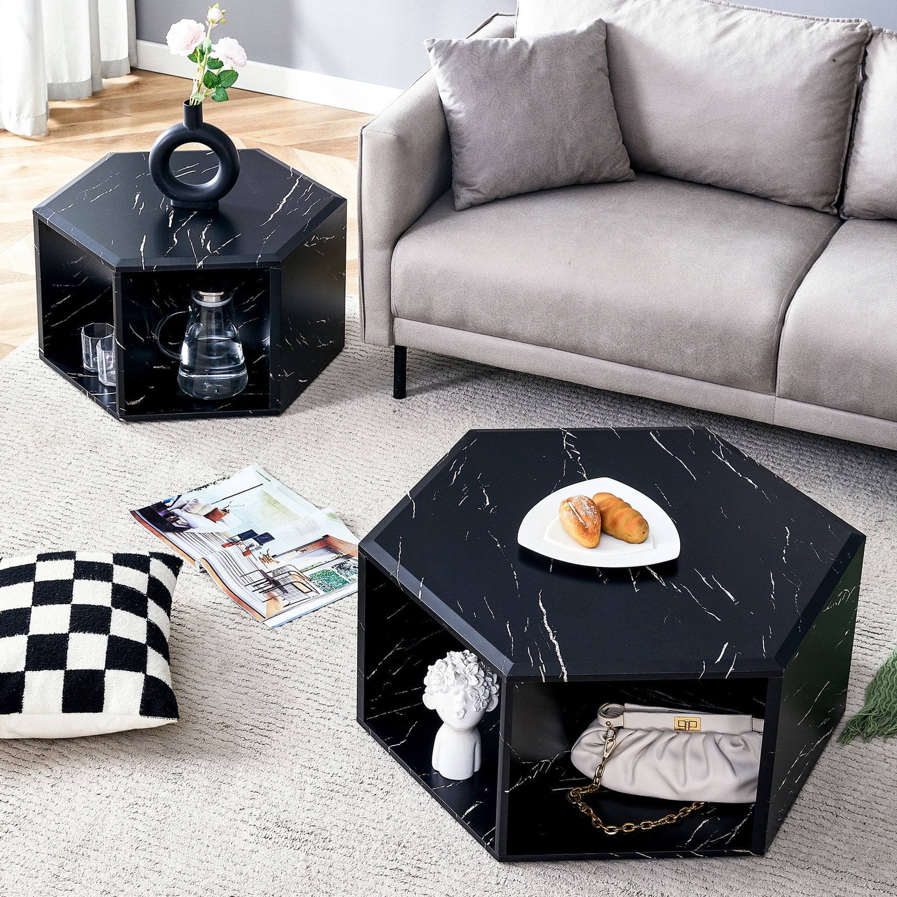 Black and White Hexagonal Coffee Table Set - Creative Look, Stable ...