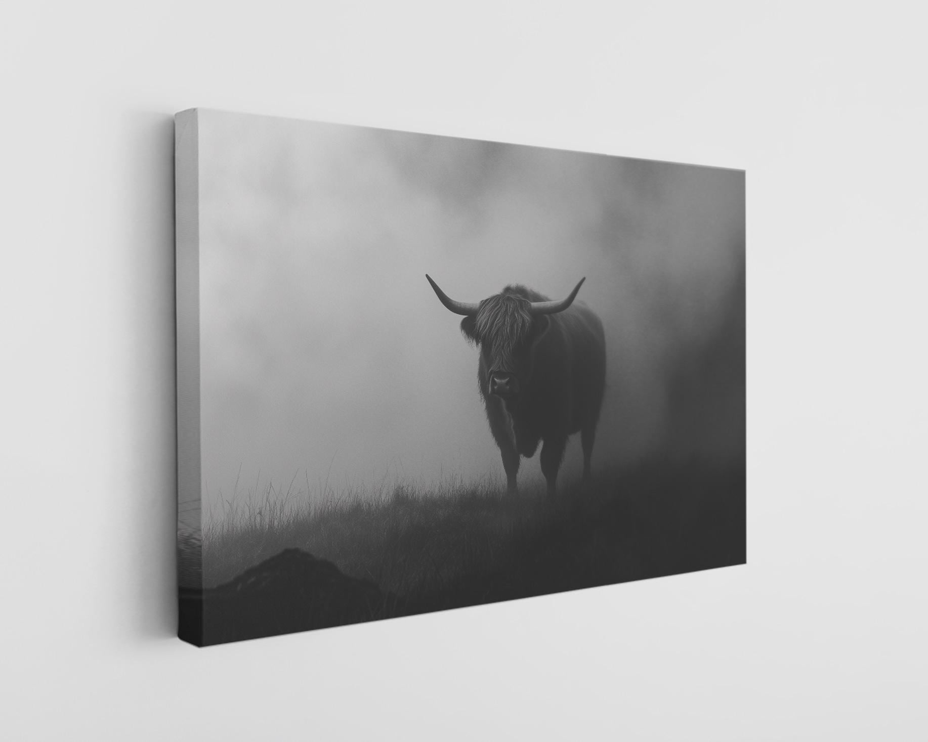 Black and White Highland Cow Canvas Wall Art - High-Quality Rustic ...