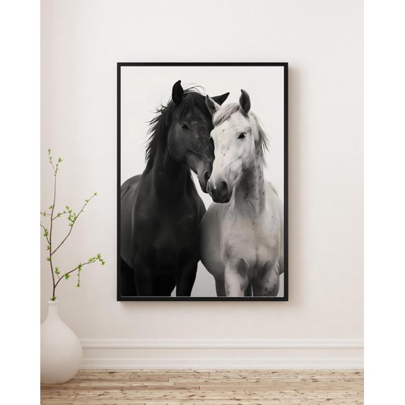 Black and White Horses Canvas Wall Art, Framed Horse Print, Rustic ...