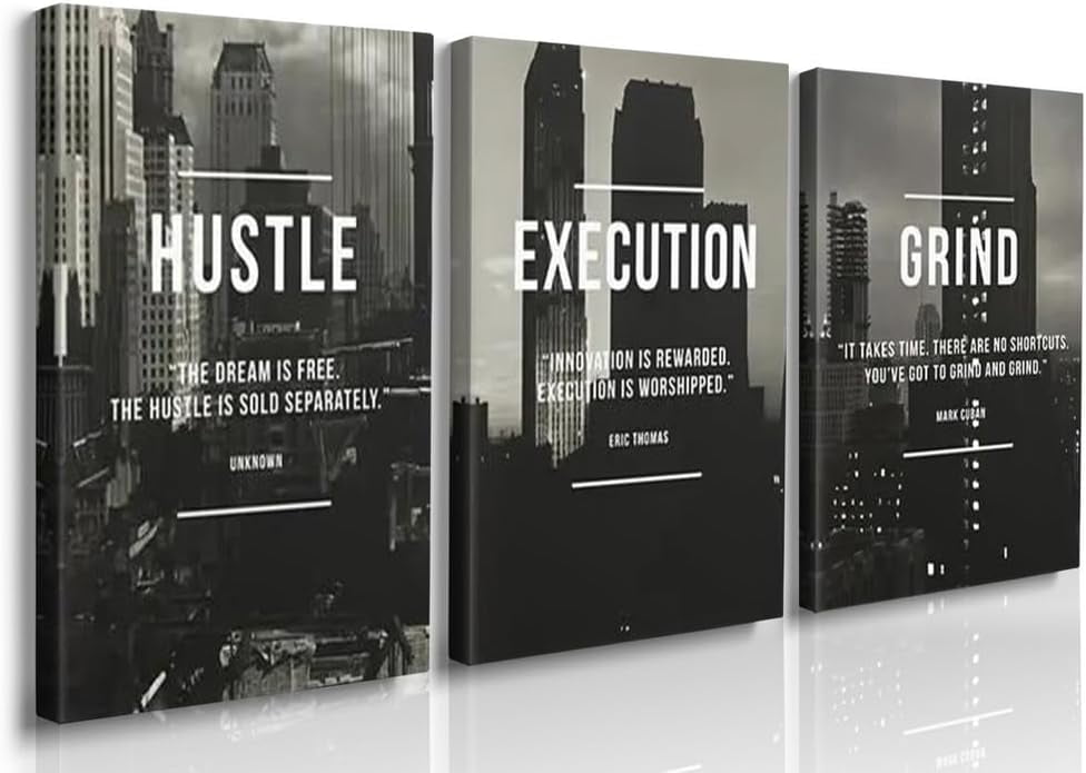 Black and White Hustle Prints Canvas Painting Wall Art, Motivational ...