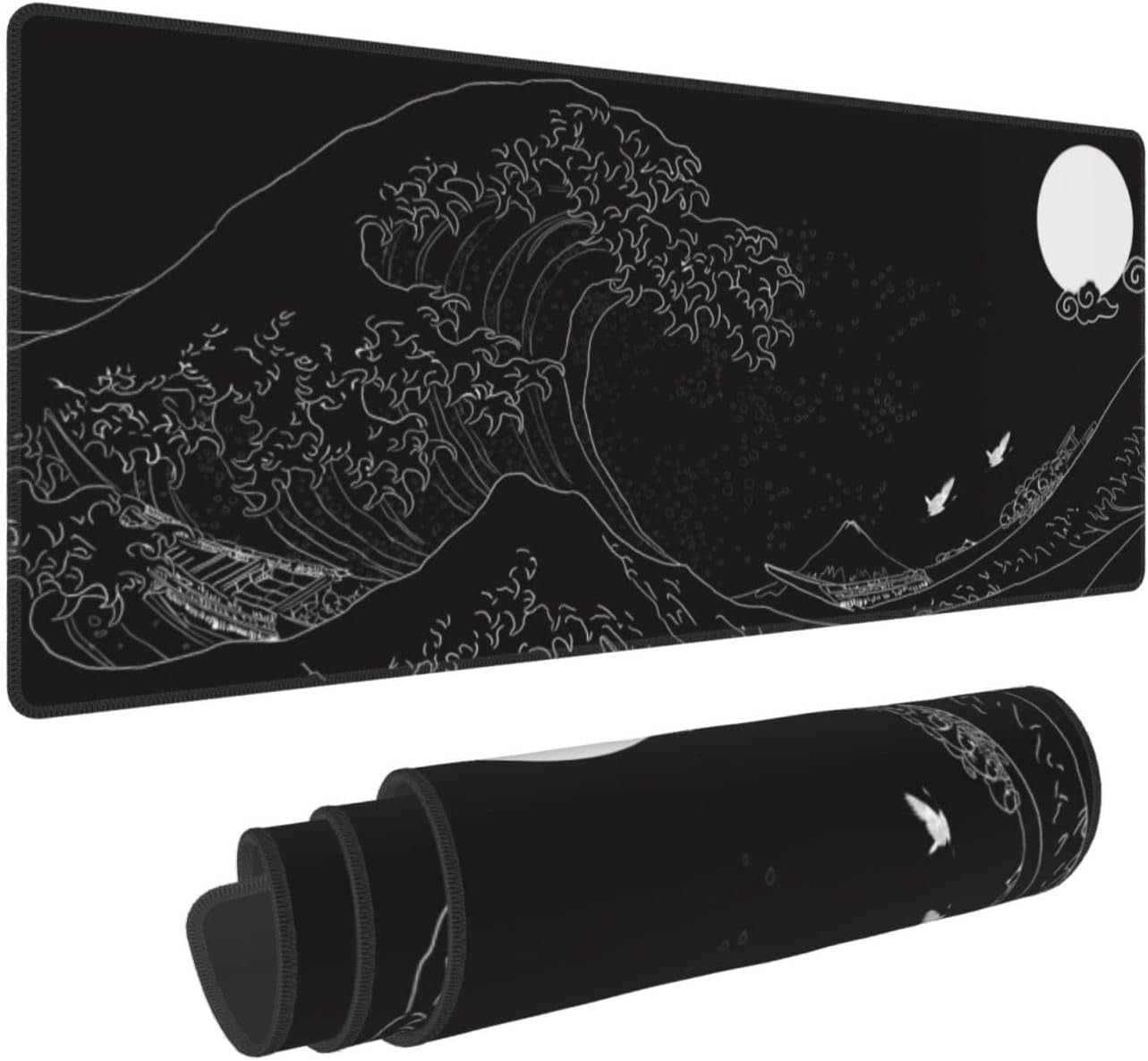 Black and White Japanese Sea Wave Gaming Mouse Pad Extended Large ...