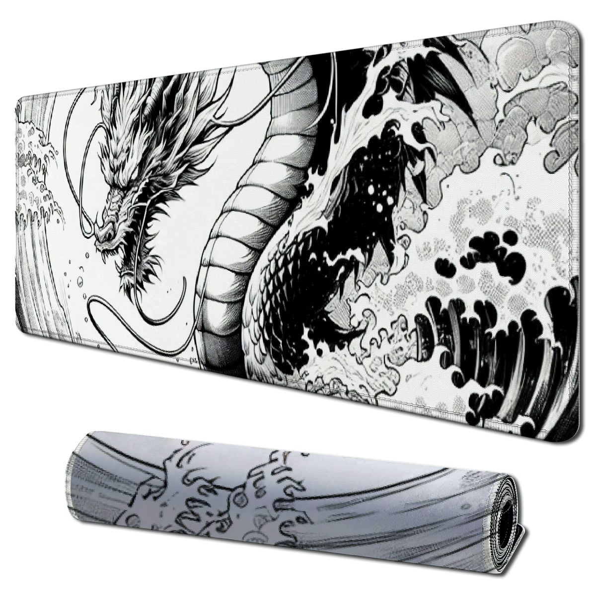 Black and White Japanese Wave Dragon Gaming Mouse Pad - Abstract Mat ...