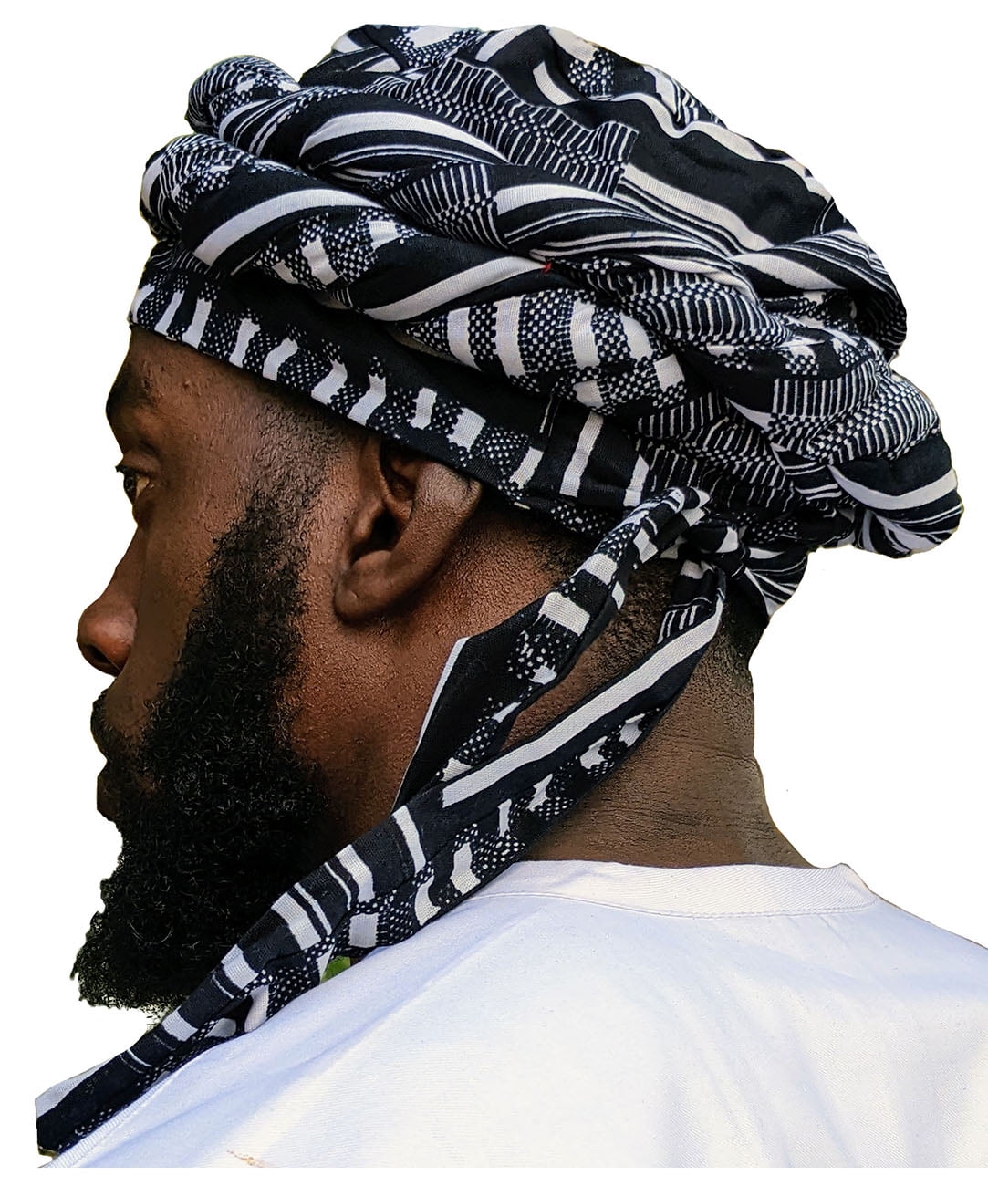 Black and White Kente Cotton African Pre-tied Turban for Men, Head ...