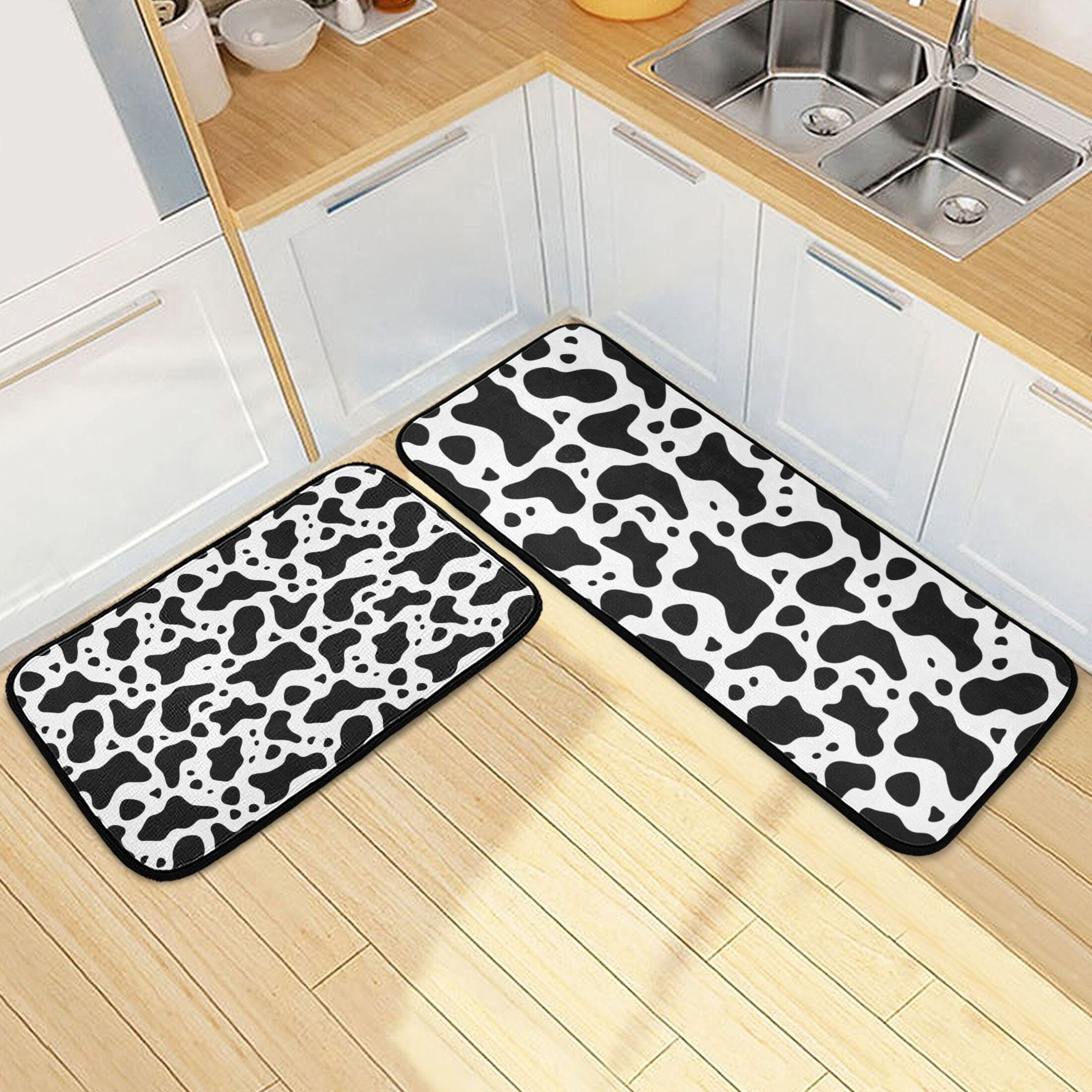 Black and White Kitchen Rugs Set of 2 Non Slip Floor Foam Mat Cushioned ...