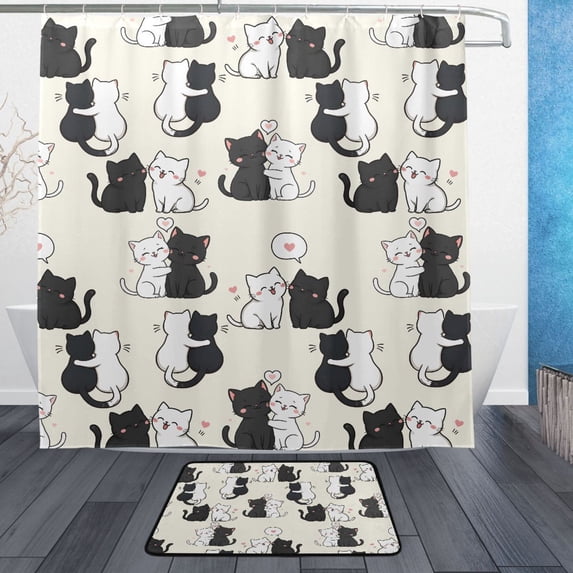 Black and White Kitten Bathroom Accessory Sets Waterproof Shower ...