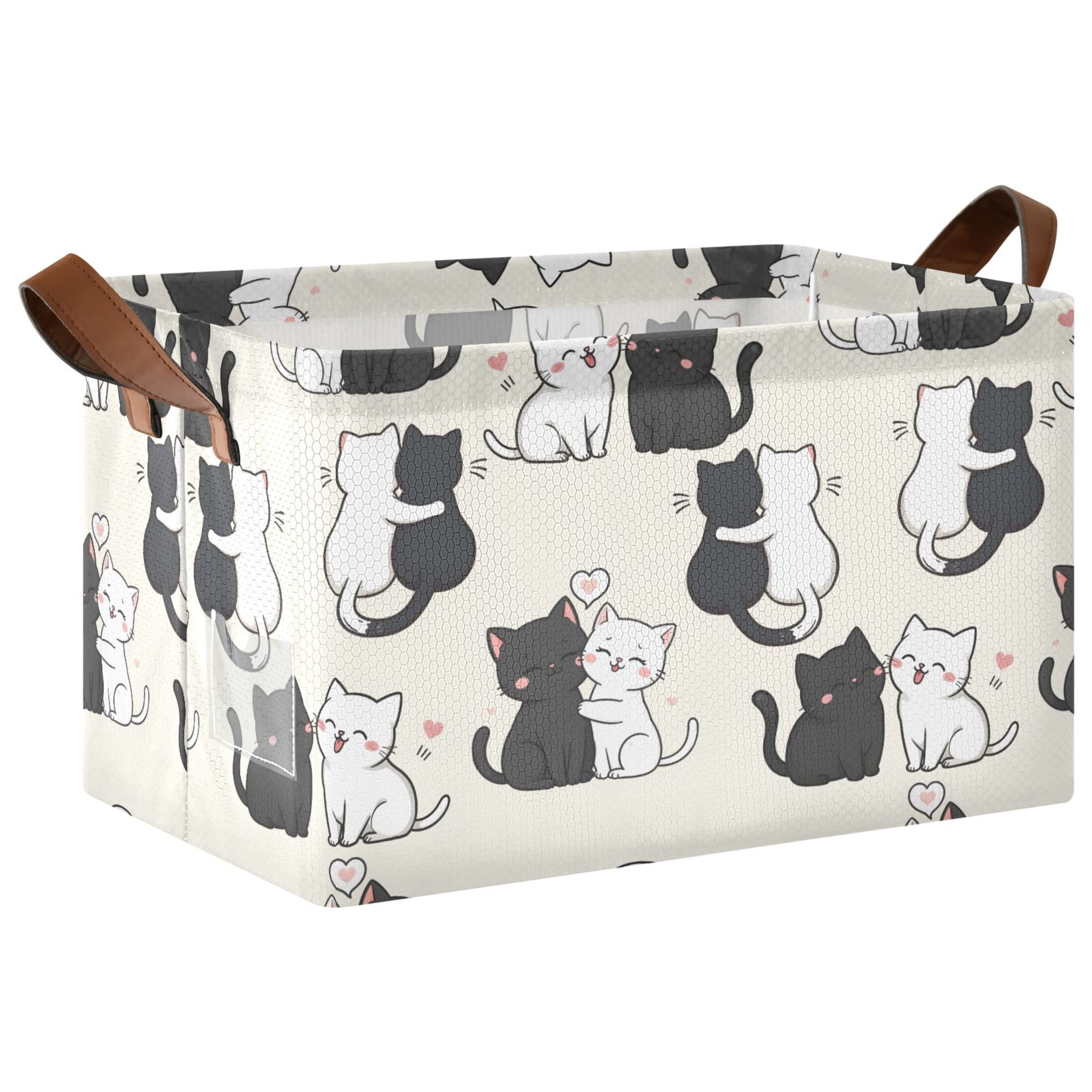 Black and White Kitten Collapsible Storage Bin Open Home Shelf Basket ...