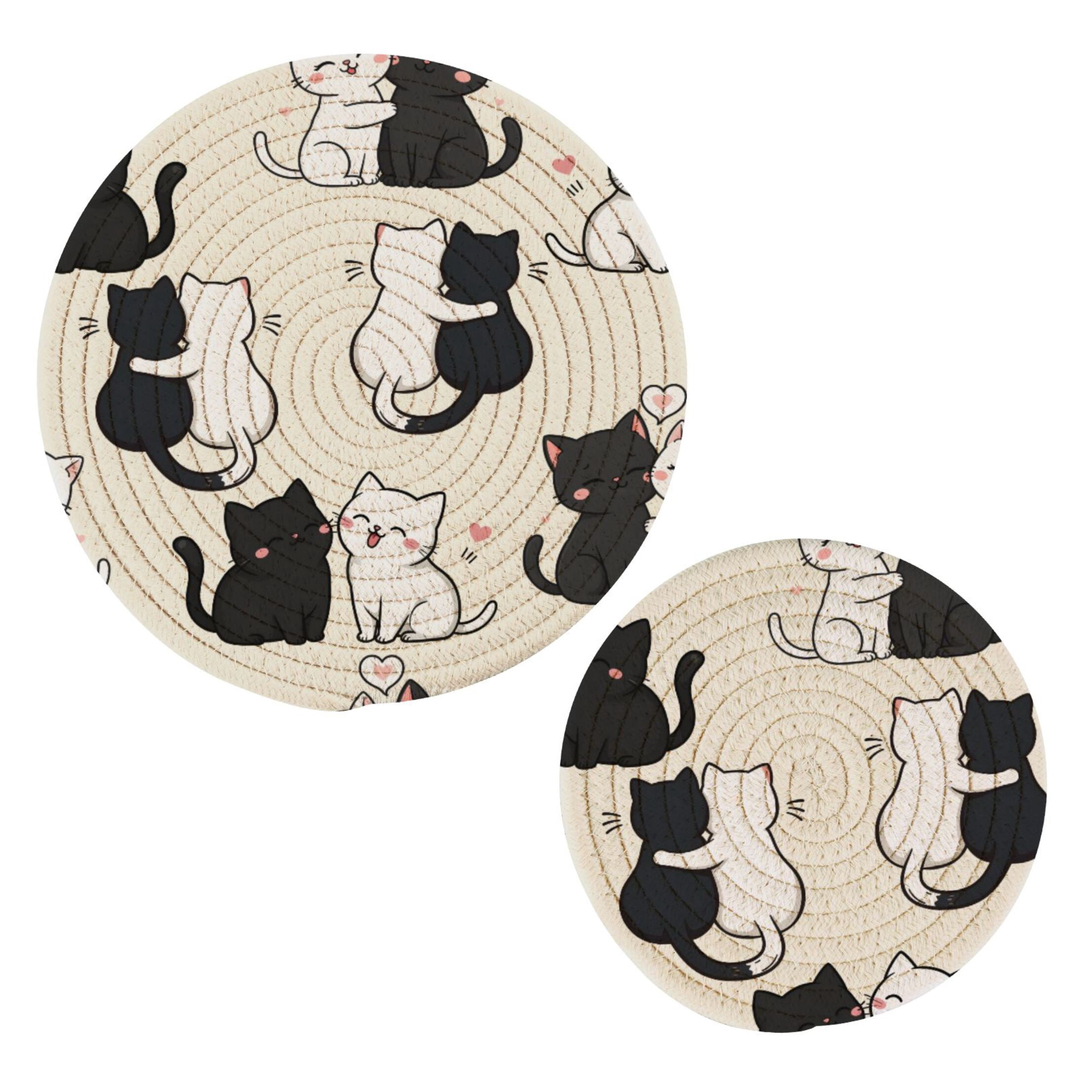 Black and White Kitten Cotton Trivets Potholders Set of 2 Handmade Heat ...