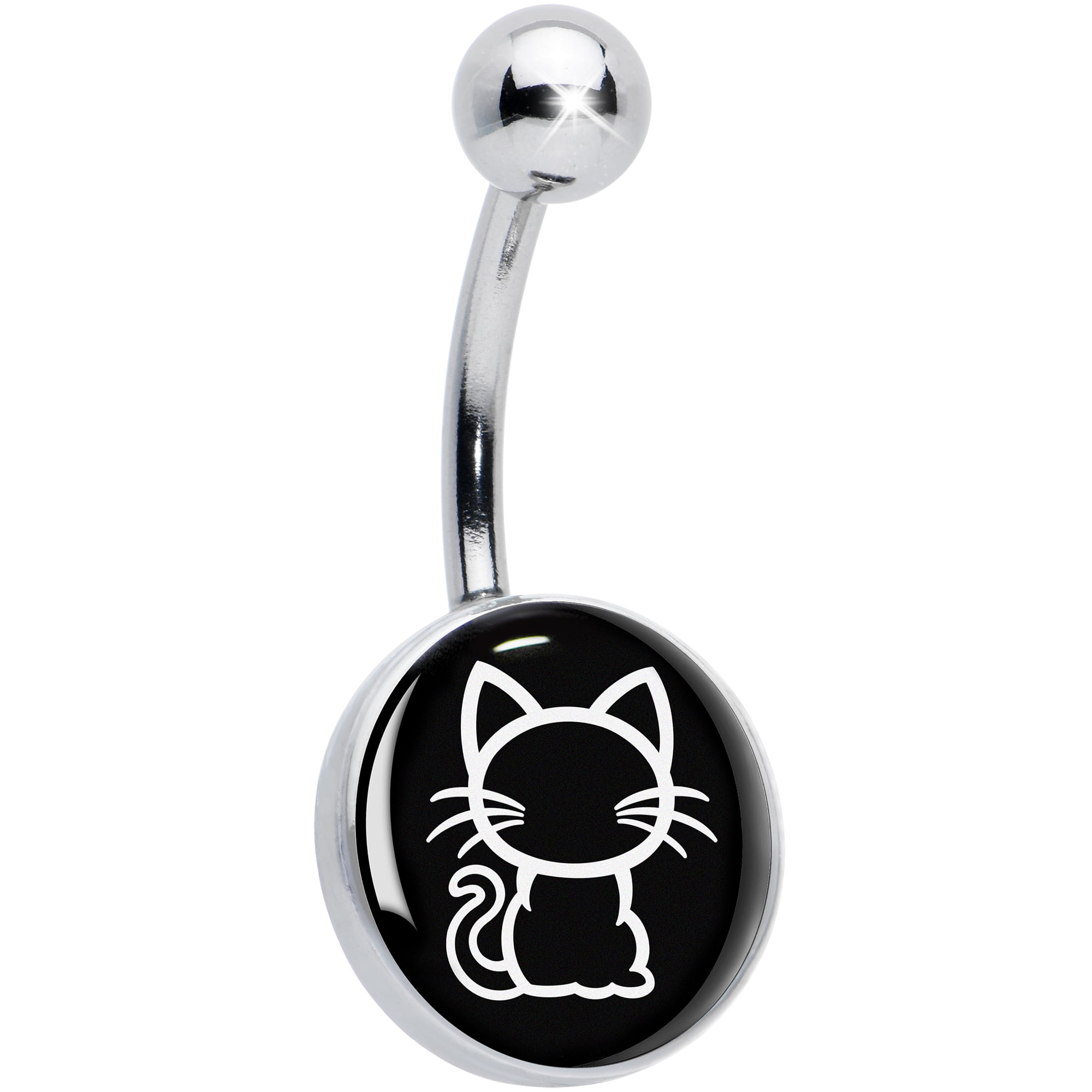 Black and White Kitty Cat Belly Ring - Walmart.com