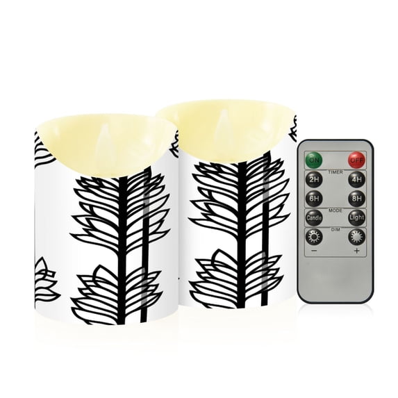 Black and White Leaf Pattern Flameless Candles 2 PCS with Remote ...
