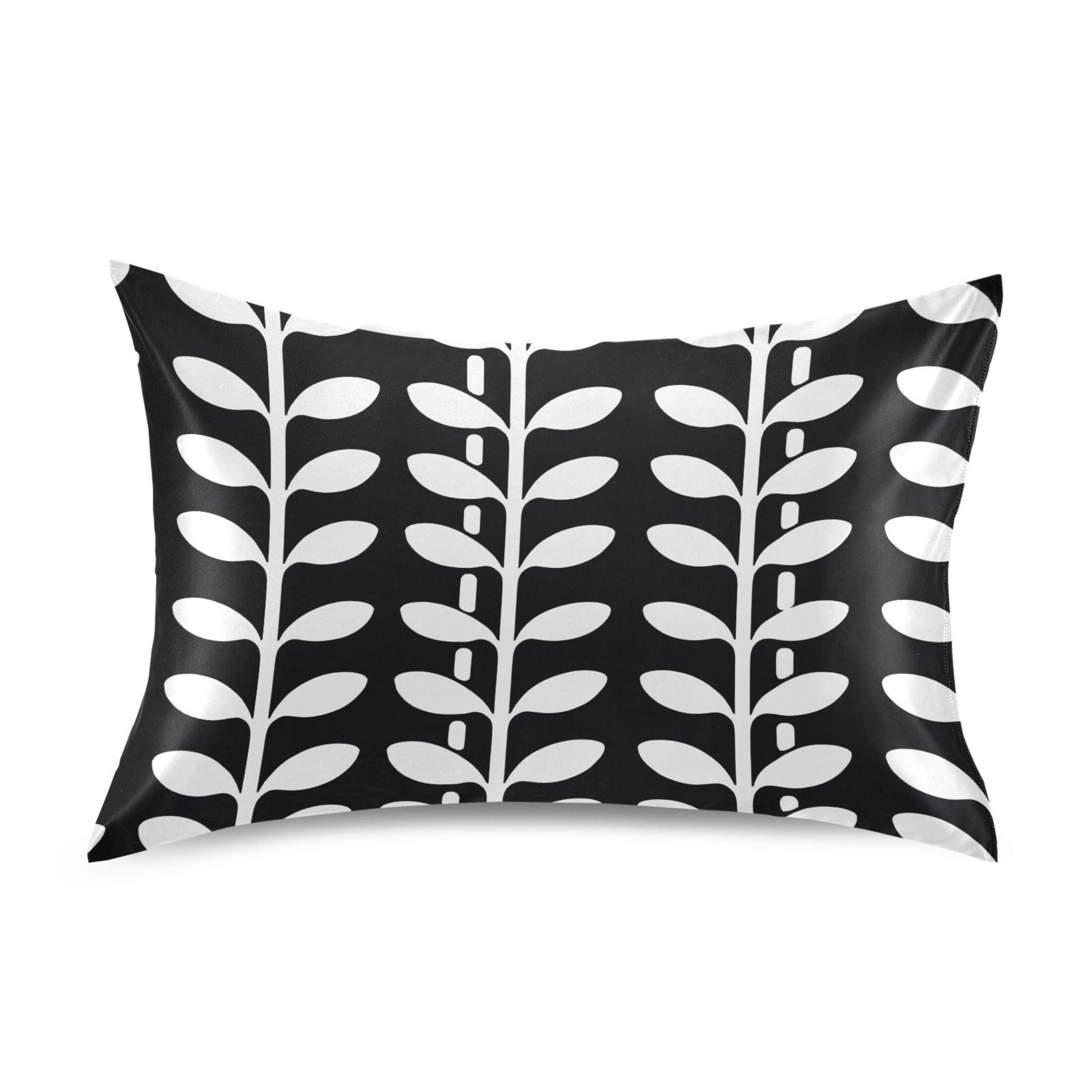 Black and White Leaf Pattern Pillowcase Queen Size Luxury Silky Soft ...