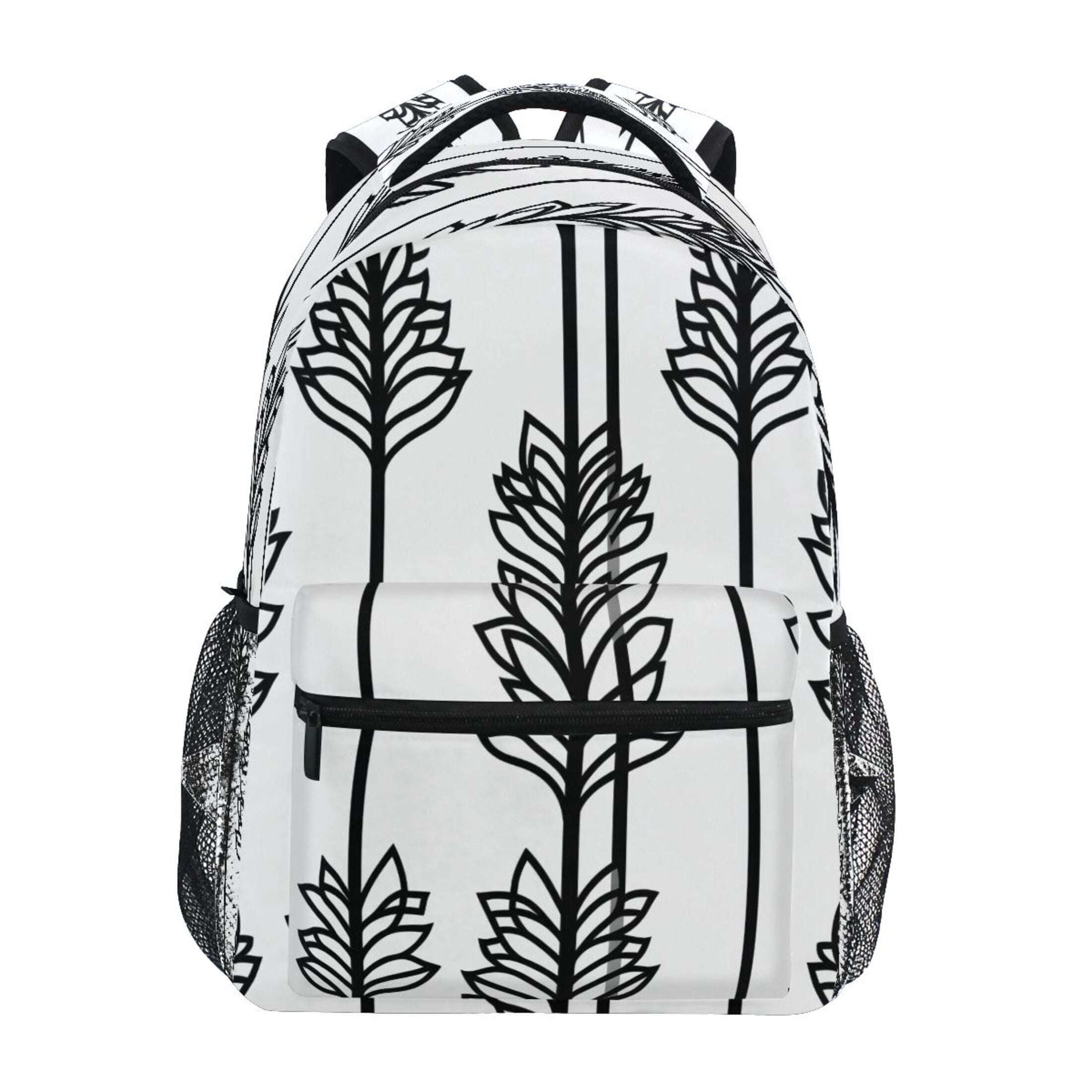 Black and White Leaf Pattern Stylish Large Backpack 15L Self-Standing ...